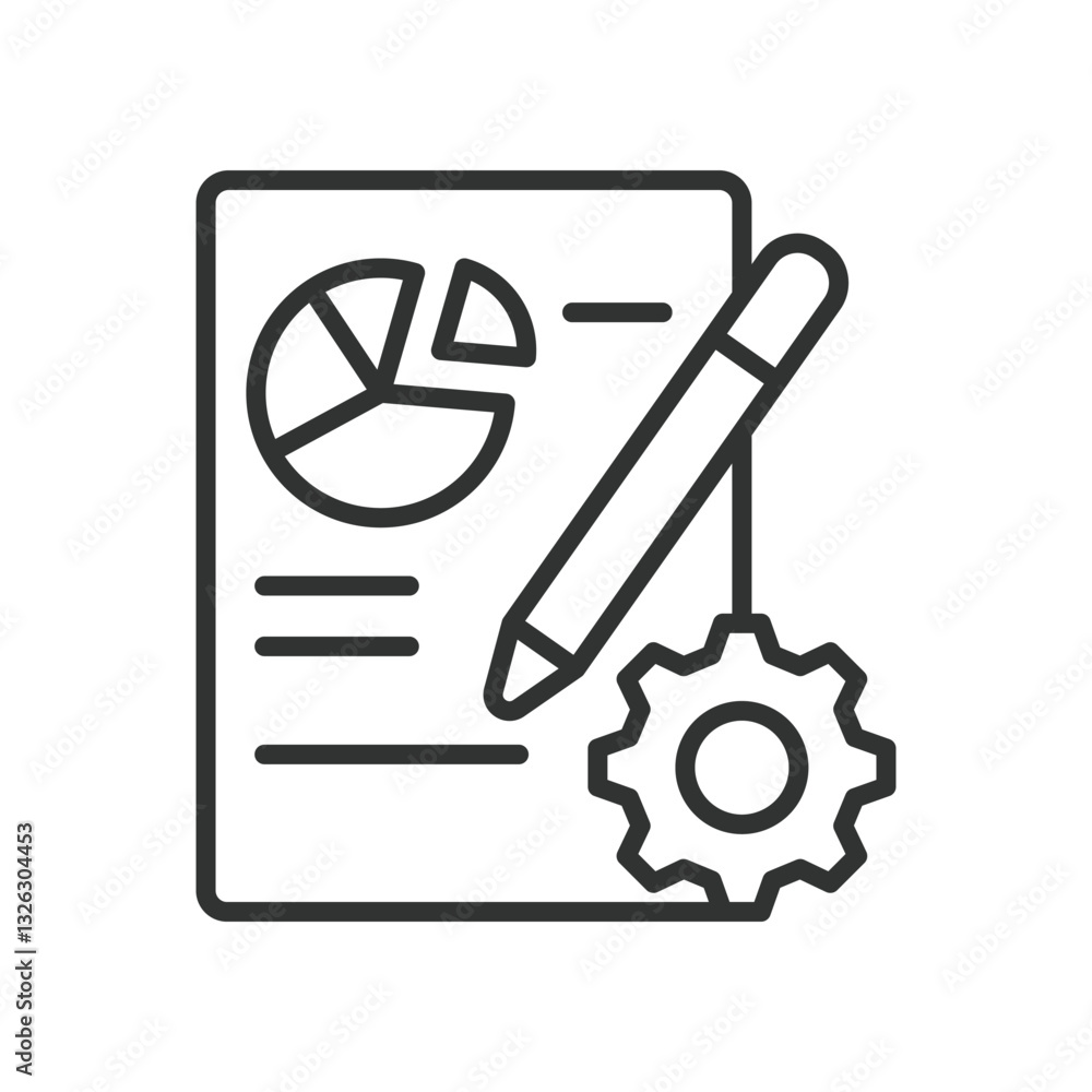 Reporting, icon in line design. Data analysis, Performance report ...