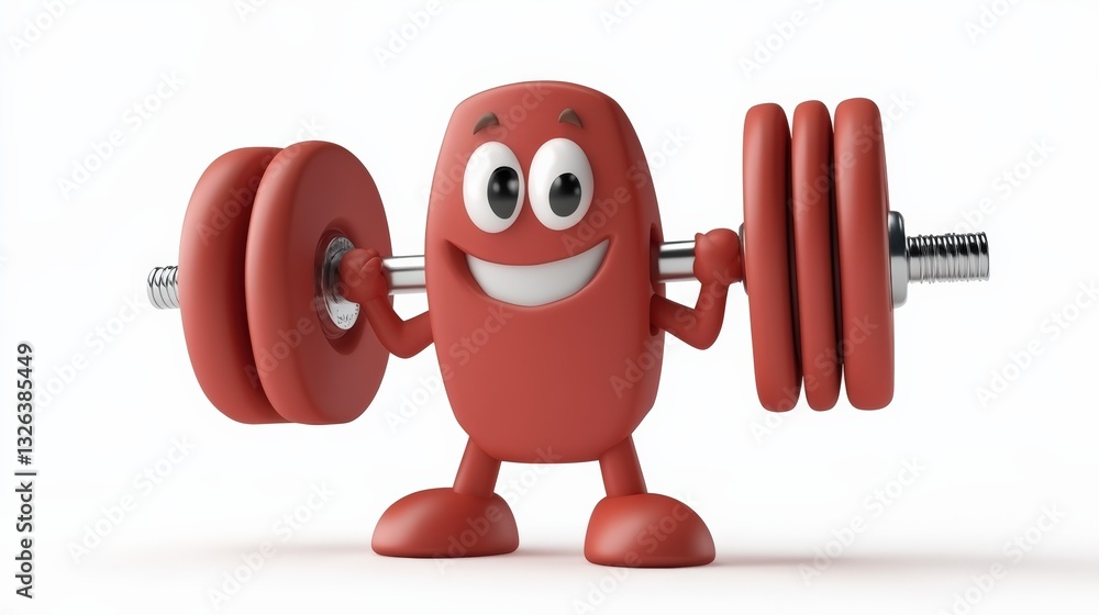 Cartoon character lifting weights in a cheerful display of strength and ...