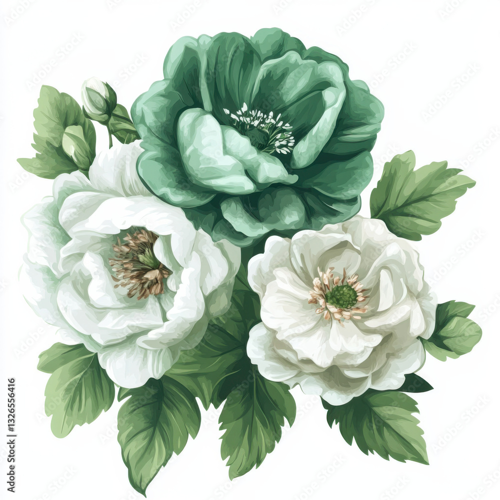 Hunter green wedding flowers vector image white background Stock ...