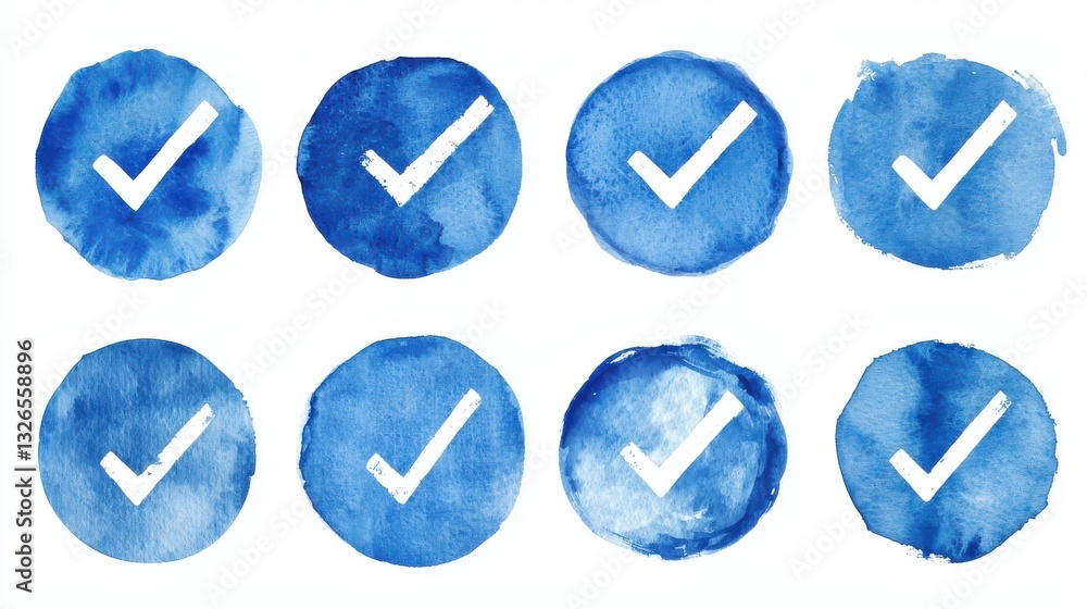 collection of blue watercolor brush stroke painted check mark inside a ...