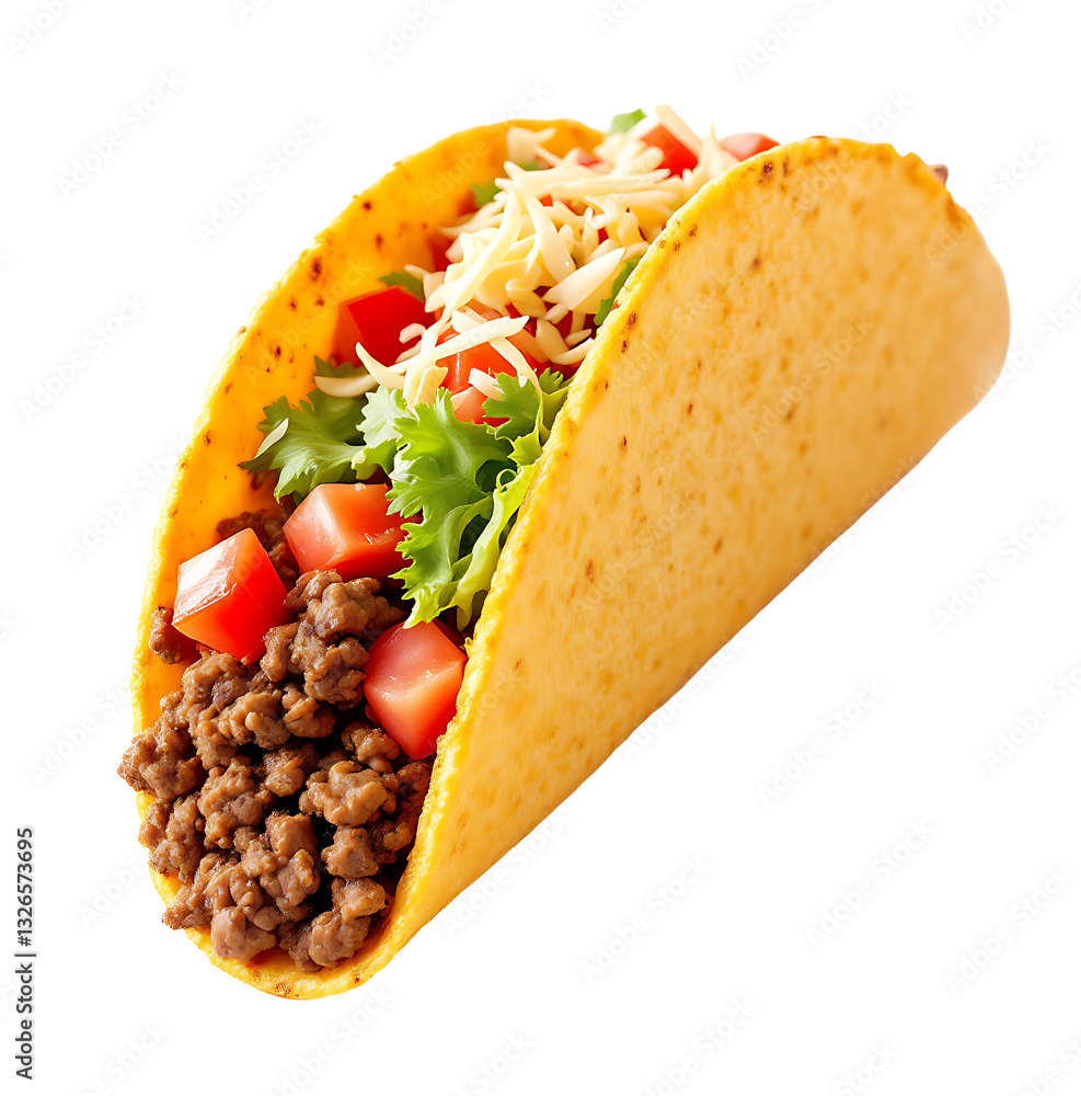 Classic crunchy taco with seasoned ground beef, shredded lettuce, diced ...