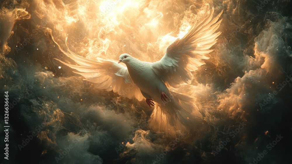 Majestic White Dove in Ethereal Smoke, Symbol of Peace and Holy Spirit ...