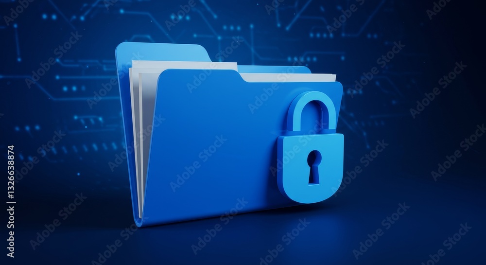 Secure Data Folder Icon - A 3D of a blue folder icon with a padlock, symbolizing data security ...