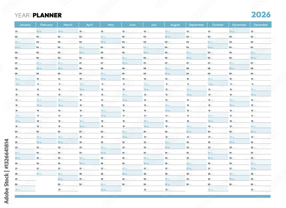Blank blue 2026 year year planner, wall calendar for monthly and daily ...
