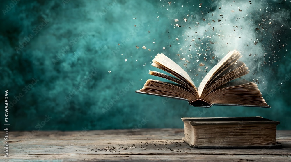 Levitating open book forming a gyroscope representing the principles of ...