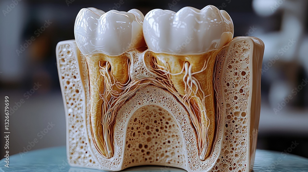 Detailed Anatomical Model of Human Teeth Showing Roots, Nerves, and ...