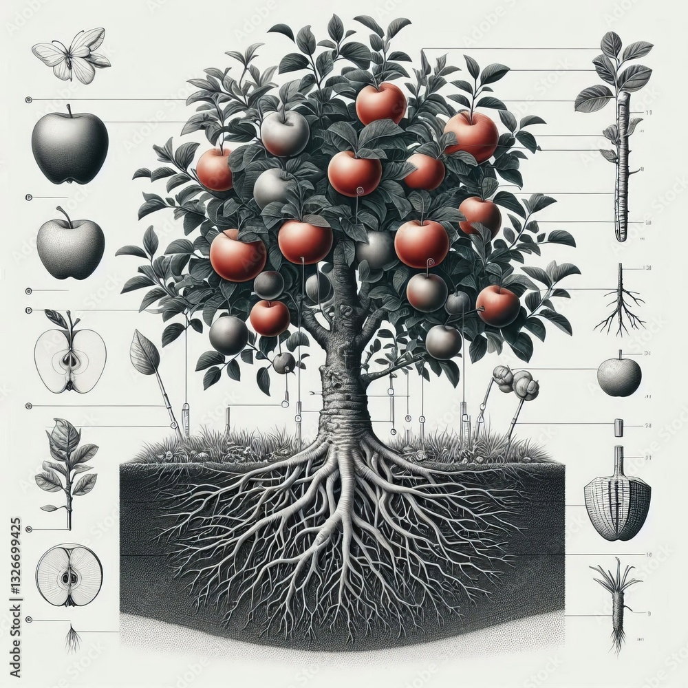 Axonometric Fruit Tree Section Stock Illustration | Adobe Stock