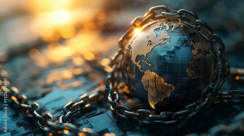 Globe wrapped in chains symbolizing confinement and globalization ...