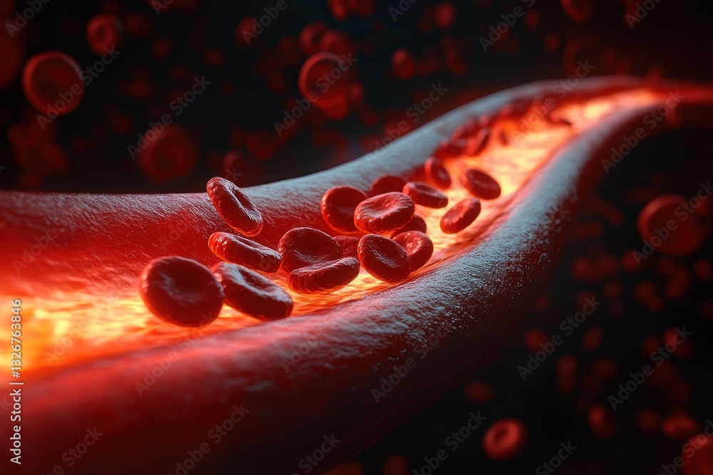 Blood Vessel with Blood Cells and Clot Cholesterol Fat Disease Stroke ...