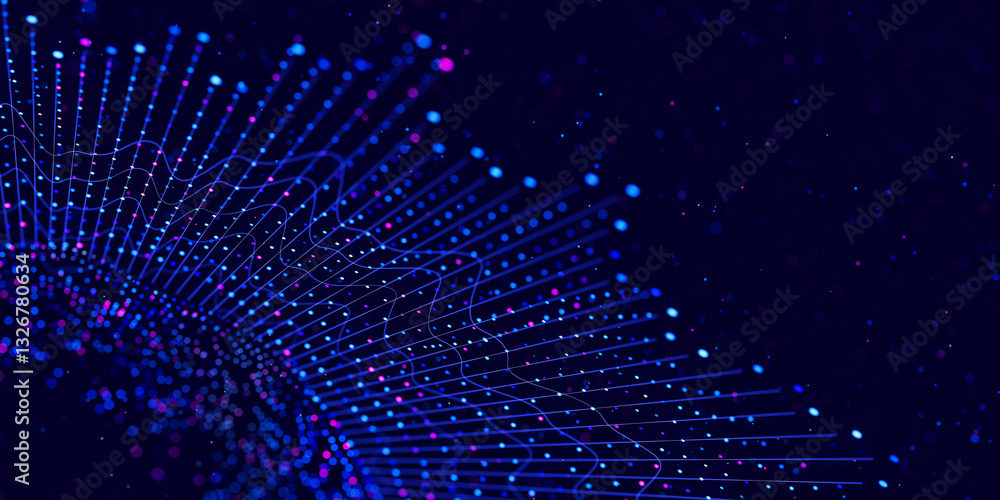 Big Data complex round graph. Quantum computing universe. Cyber space of AI technology ...