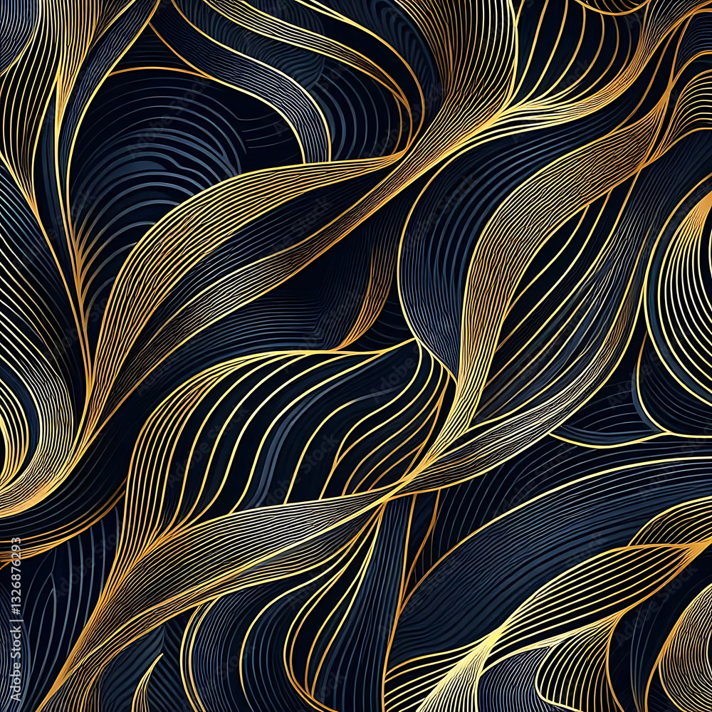 Abstract wave patterns, elegant and luxurious, in gold and navy blue hues Stock Illustration ...