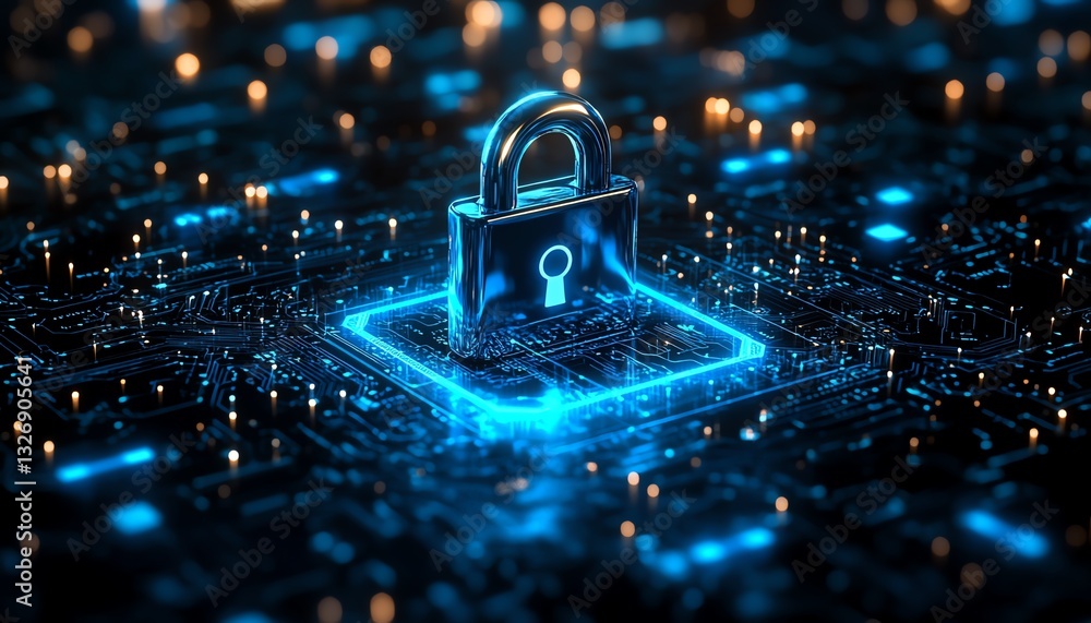 Cyber security and unlock system concept with a perspective view of a ...