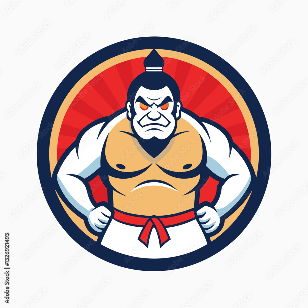 Cute sumo wrestler in a bold graphic style on a red background ...