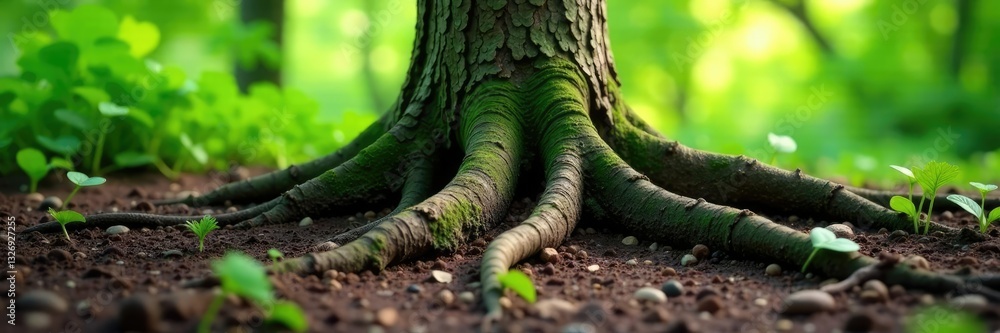 Tree roots stretching out from the base of the trunk, tree roots ...