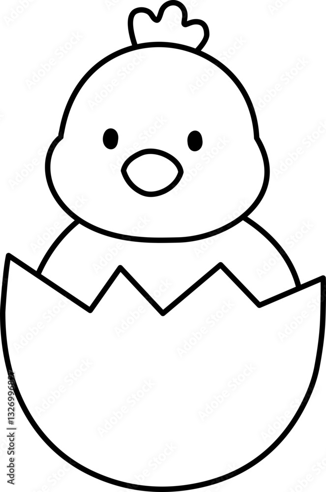Easter chick hatching from its shell coloring page isolated. Cute ...
