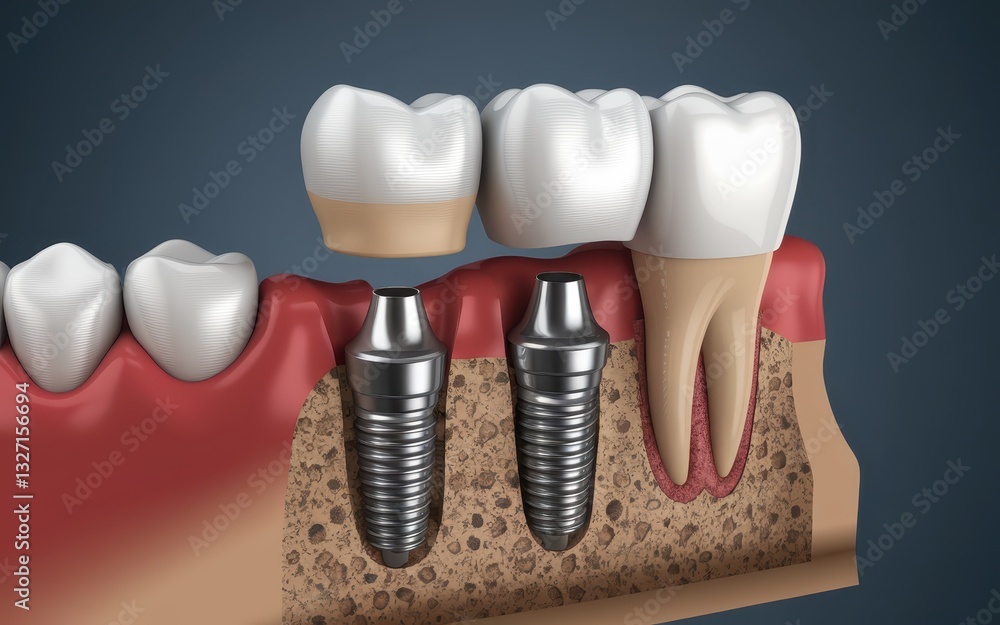 Dental Implant Bridge: A 3D Model of Two Implants Supporting a ...