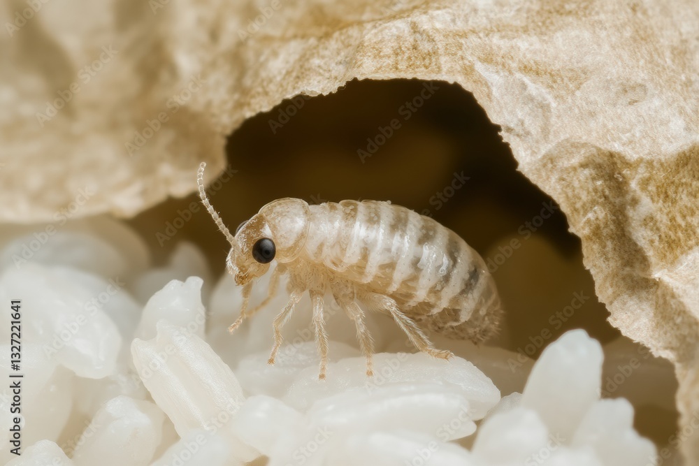 Pantry moth larvae infest open bag of food in kitchen storage area ...
