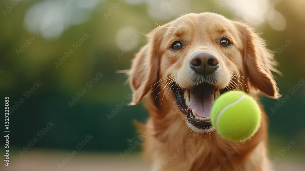 Lively golden retriever chasing after a bouncing tennis ball its ...