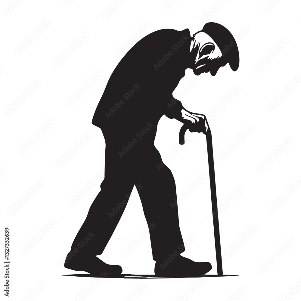 Timeless Old Man Walking Hunched Over silhouette, a living archive of ...
