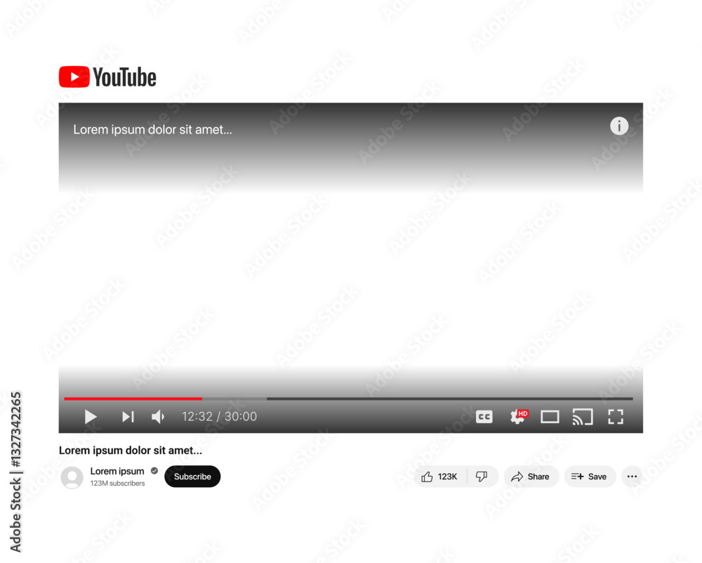 Youtube video player layout. Youtube video frame template mockup ...