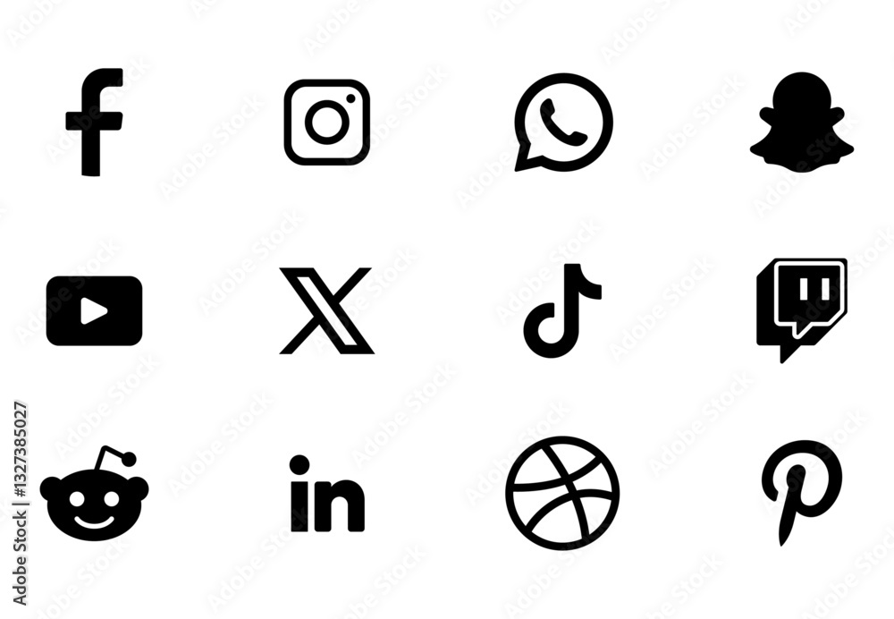 Black social media icons set, Social media icons, black and white ...