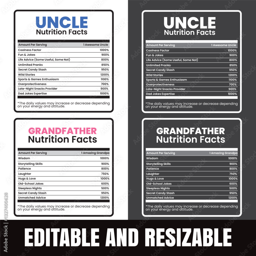 เวกเตอร์ Stock nutrition fact for uncle, Funny Uncle Nutrition Facts ...
