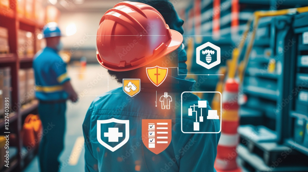 Work safety concept poster, A person with work safety and compliance ...