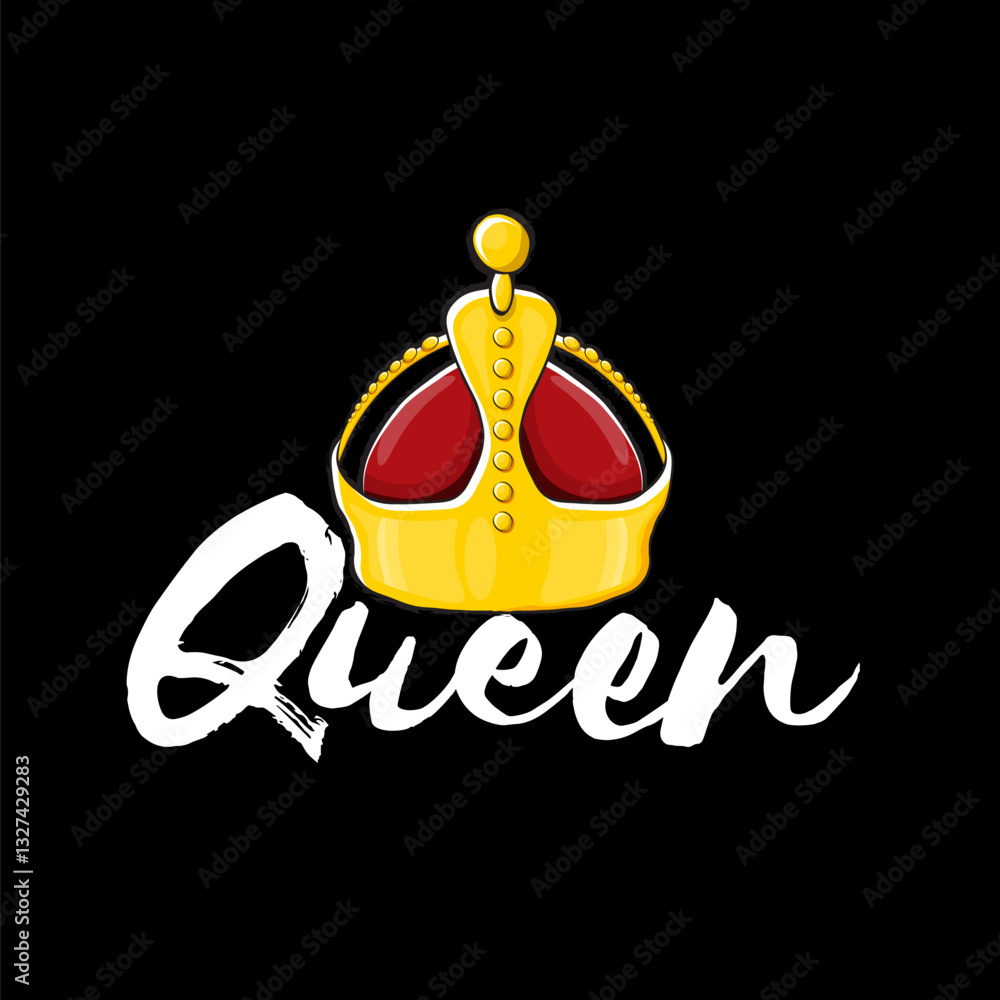 Queen Golden Crown with White Script Typography, Elegant Symbol of ...