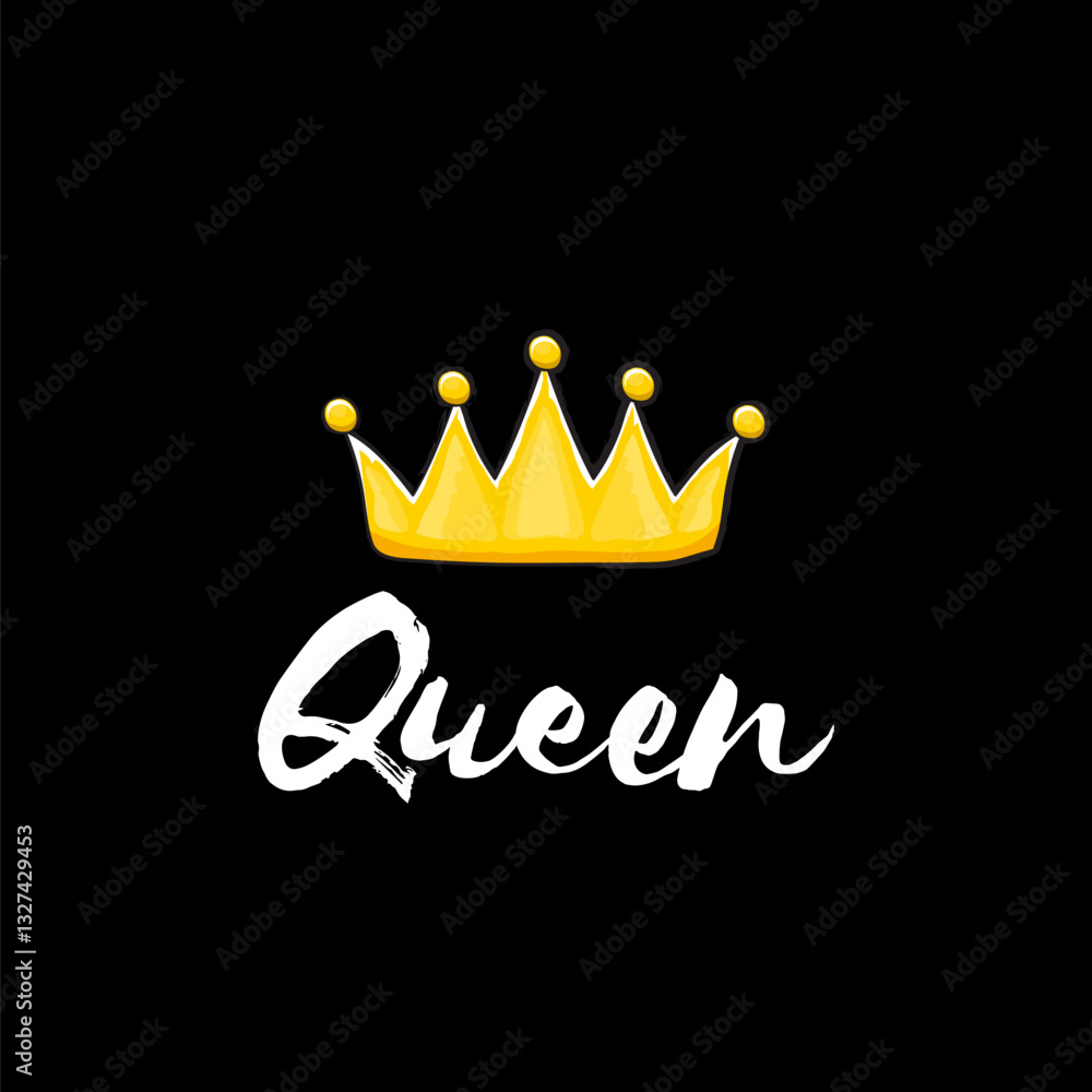Queen Golden Crown with White Script Typography, Elegant Symbol of ...