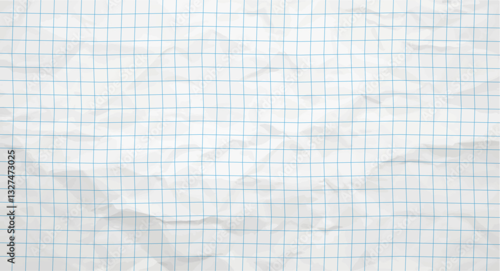Crumpled grid paper with a squared pattern, graph paper, blank white ...