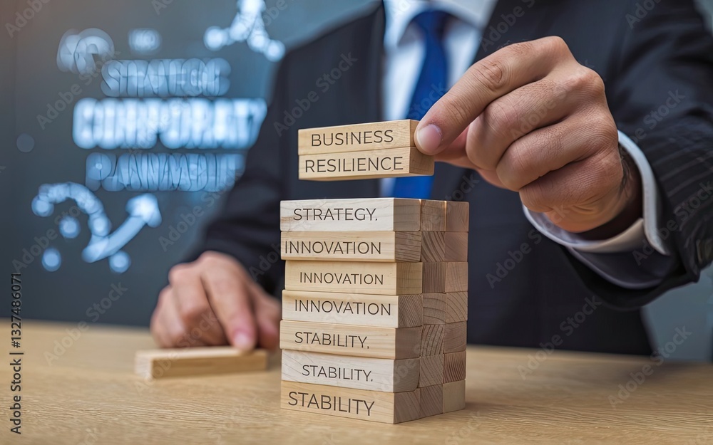 Building Resilience: A focused business person carefully places a ...