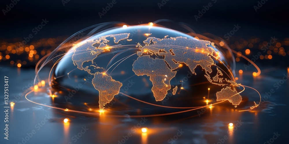 World map showing major trade routes global connectivity digital ...