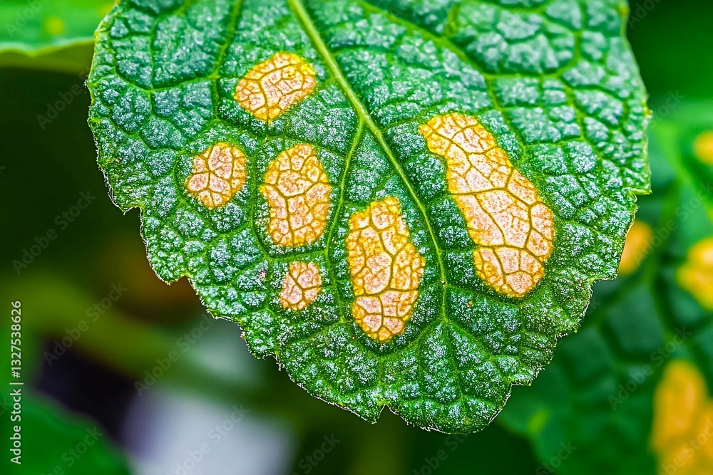 Cucumber leaves affected by downy mildew. Plant leaf disease. Cucumber ...