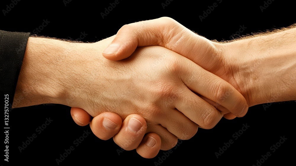 Handshake Agreement: A symbolic representation of trust and partnership as two hands clasp in a ...
