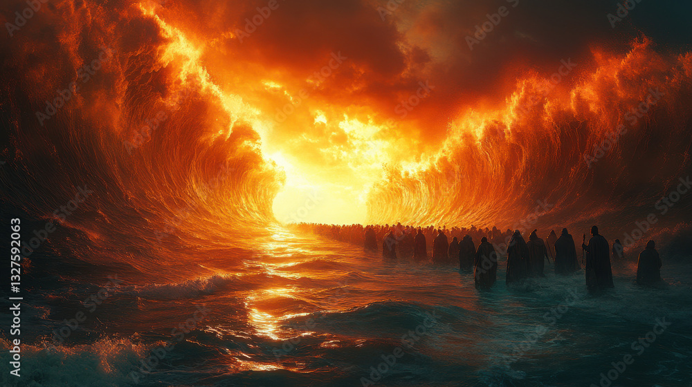 Moses parting the Red Sea in the Book of Exodus. The Israelites ...