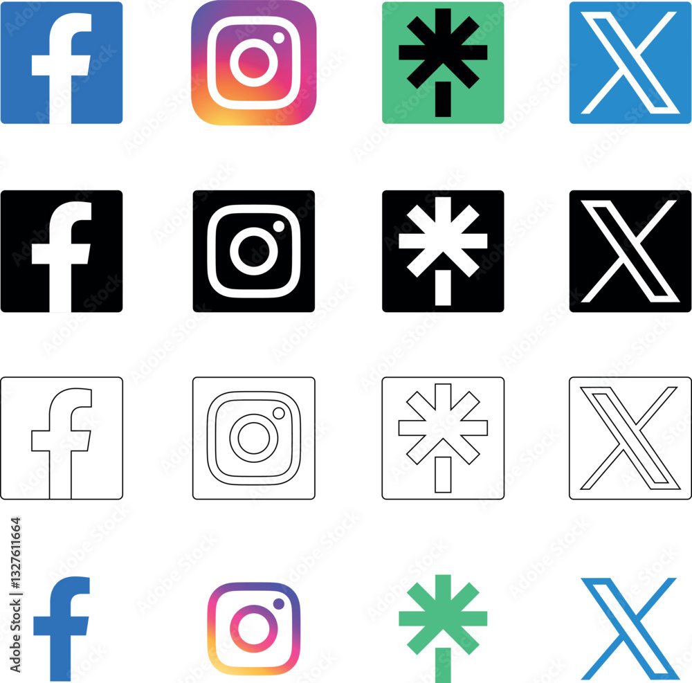 linktree, instagram, facebook, and twitter (x) icon set. collection of ...