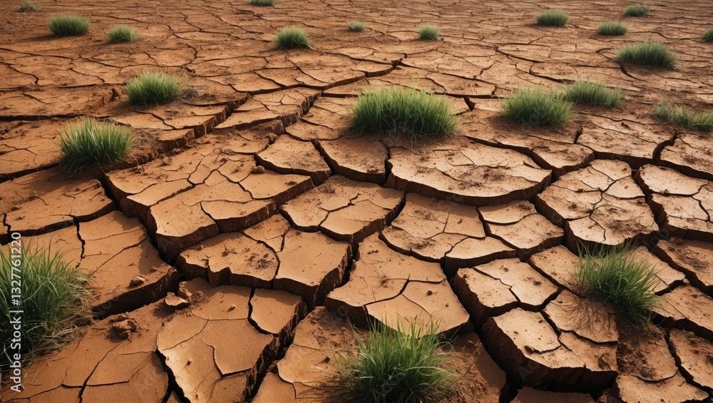 Scorched earth and clumps of earth are visible on arid land due to a ...