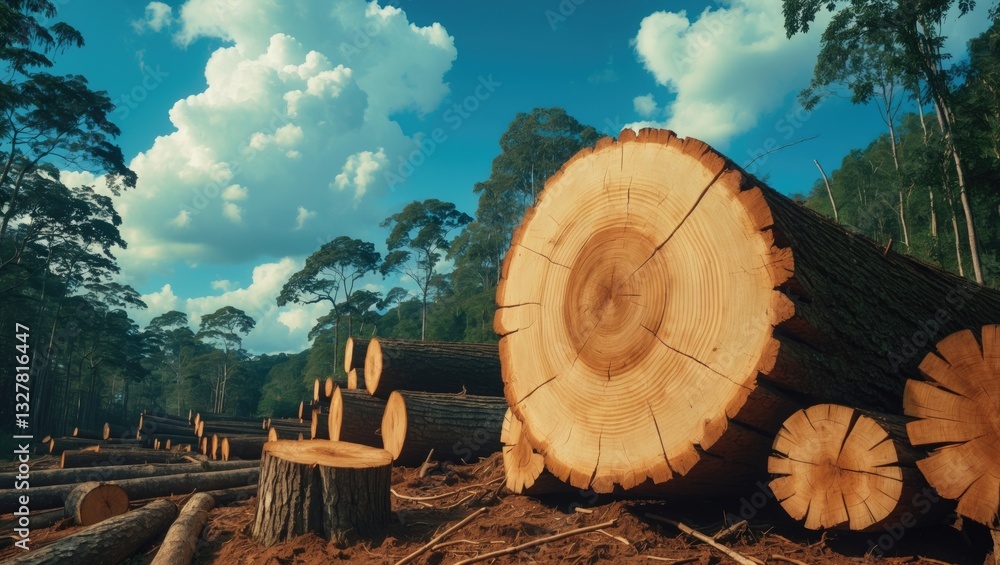 Deforestation of forests and unlawful logging activities. Tree felling ...