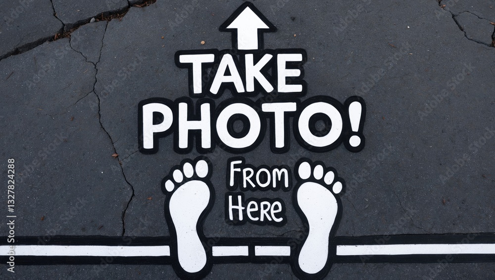 Instructions in chalk on asphalt for photographers to position ...