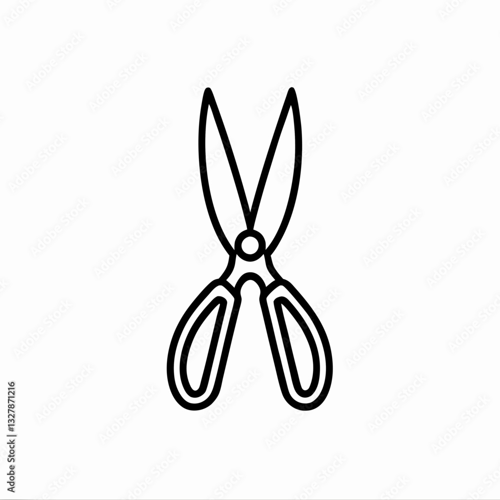 Shears depicted in minimalistic line drawing against white background ...