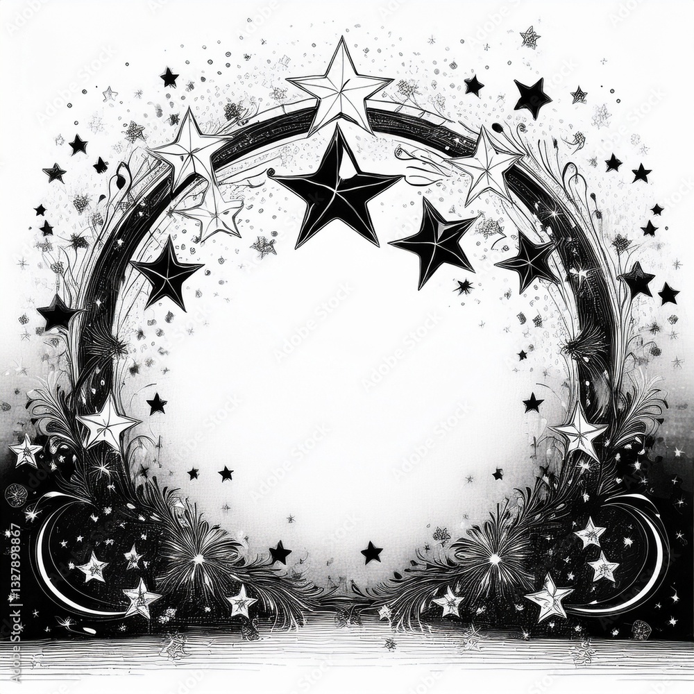 Fancy border frame of stars and glitter sparkle confetti background ...