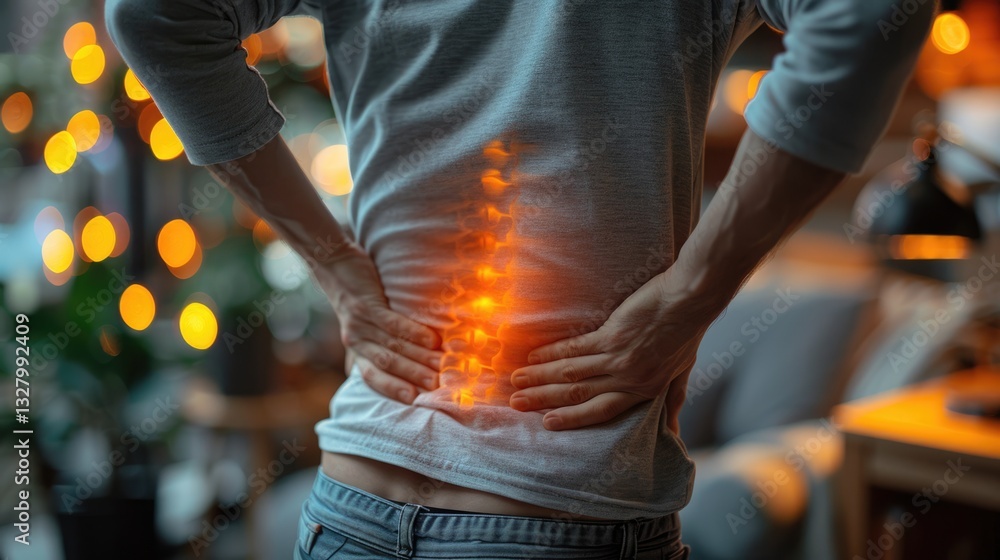 Back pain: spinal discomfort, posture strain, nerve pressure, muscular ...