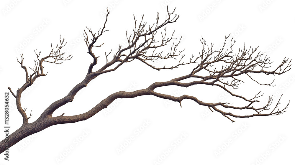 Long bare tree branch isolated on transparent background, dry twisted ...