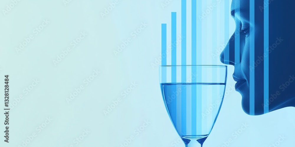 Glucose Levels Management Concepts. Profile of a person with a glass of ...