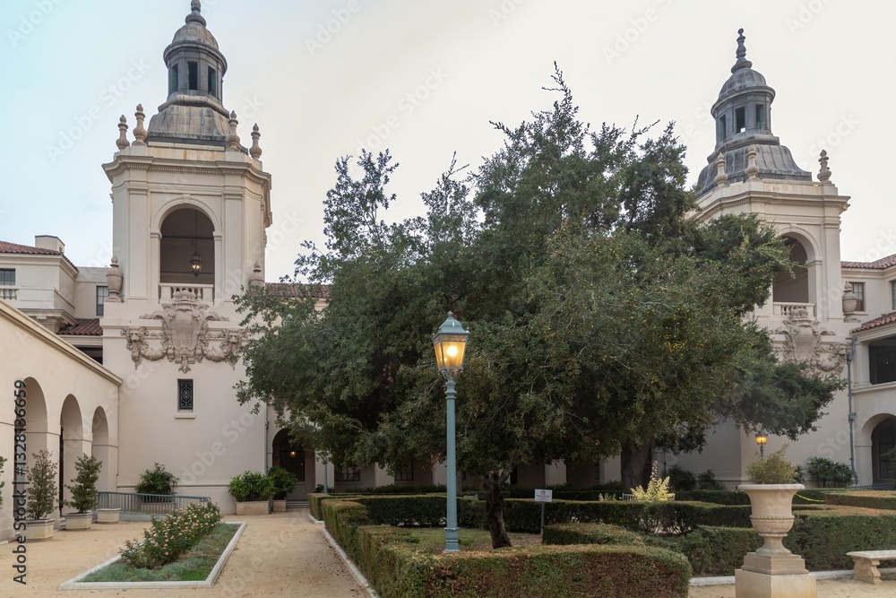 Pasadena City Hall courtyard in Pasadena, California, USA. The photo ...