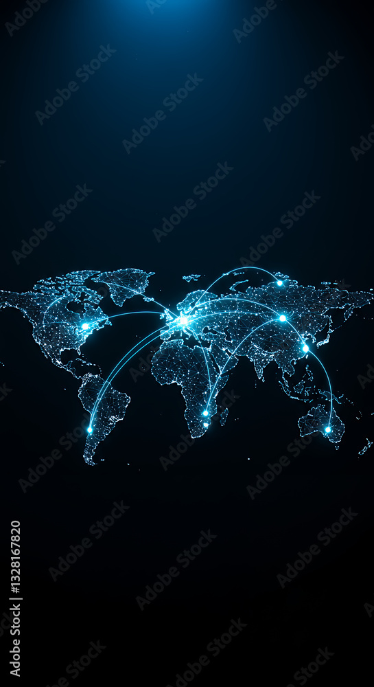 Global Connections: World Network Map with Data Flow, Technology ...