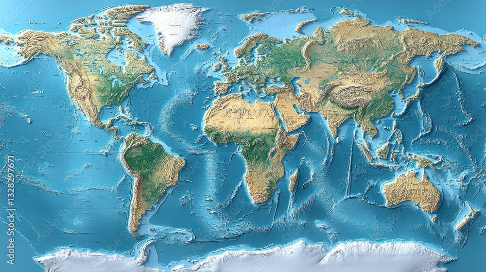 Detailed world map with elevation Stock Photo | Adobe Stock