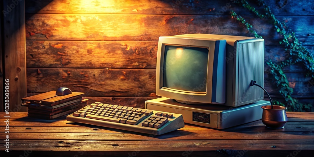 Retro Computer Setup: Vintage PC, CRT Monitor, and Floppy Disks on ...