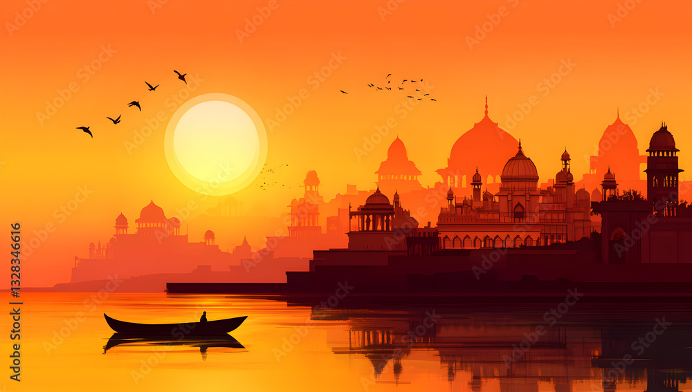 Maha kumbh mela prayagraj 2025 temple poster illustration. Stock ...