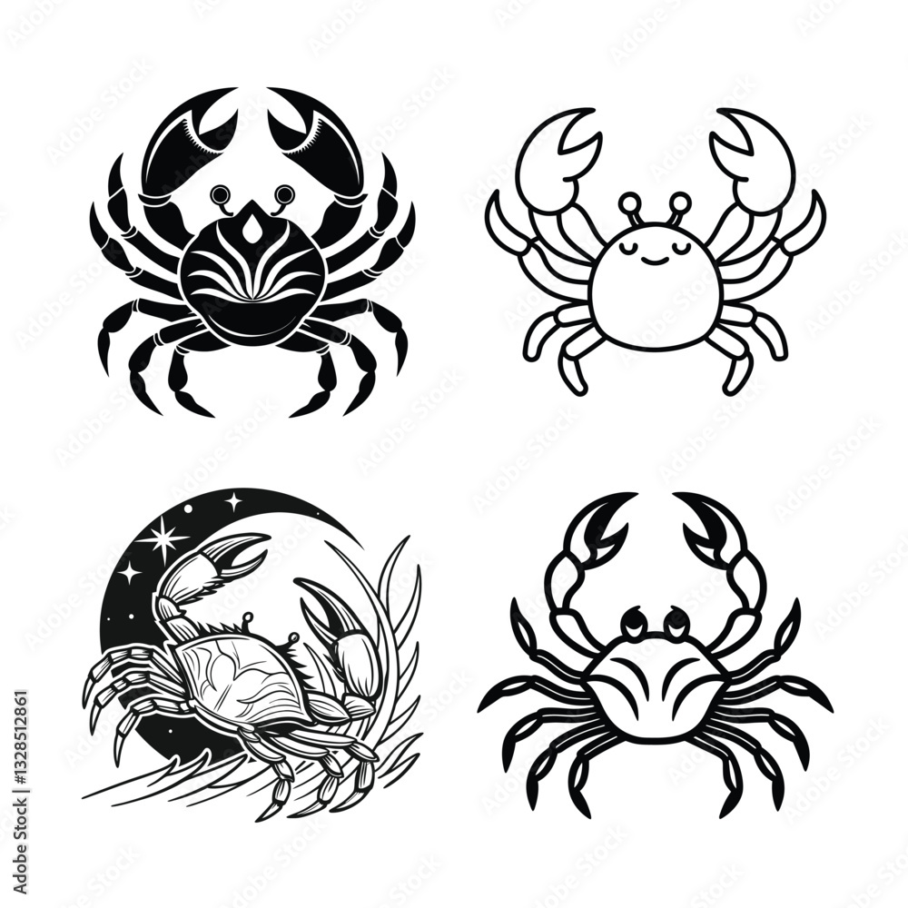 tribal tattoo design elements Crab silhouette. Isolated crab on white ...